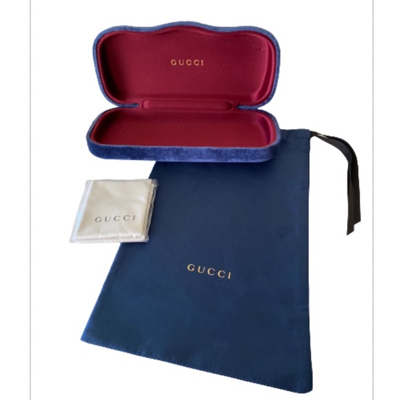 Gucci Accessories New Gucci Sunglasses Eyeglasses Blue Velvet Clamshell Case Pouch Cleaning